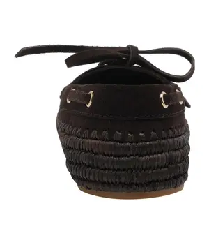 PALOMA BARCELO Penelope Lace-up Flat With Raffia Detailing - Chocolate