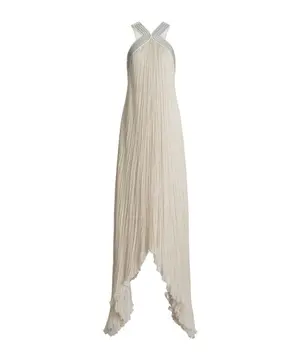 Alberta Ferretti Plissé Metallic Embroidered Collar Chiffon Gown