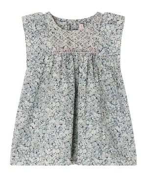 Bonpoint Floral Smocked And Embroidered Dress - Gray