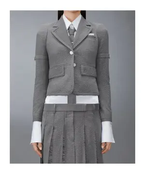 Thom Browne Seersucker Cropped Blazer - Light Gray