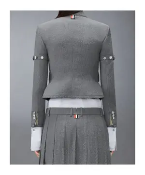 Thom Browne Seersucker Cropped Blazer - Light Gray