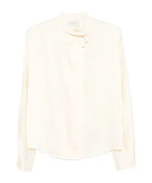 FORTE_FORTE High Neck Long Sleeve Shirt With Tassel Detail - White