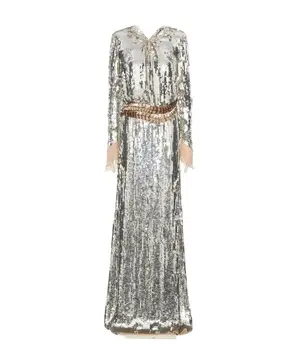 Valentino Garavani Sequined Long Sleeve Gown - Gray