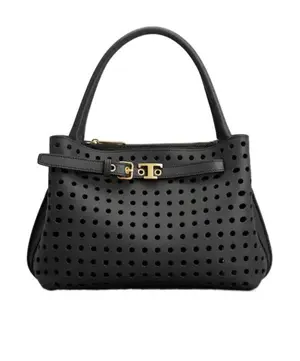 TOD'S Perforated Leather Tote Bag - Black