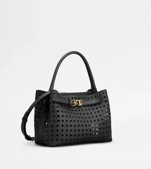 TOD'S Perforated Leather Tote Bag - Black