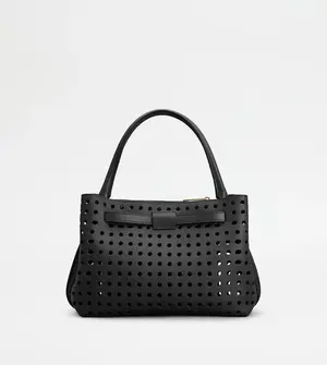 TOD'S Perforated Leather Tote Bag - Black