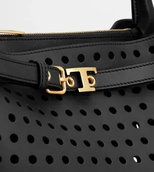 TOD'S Perforated Leather Tote Bag - Black