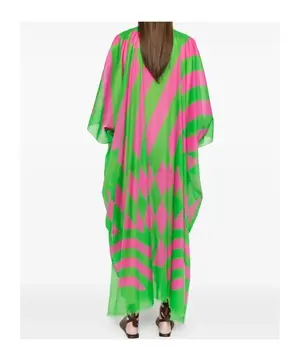 Dries Van Noten Oversized Graphic Printed Kaftan With Fringed Hems - Green