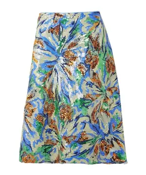 Rabanne Floral Sequin Midi Skirt