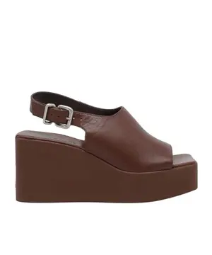 VIC MATIE Square Toe Wedge Sandals - Red