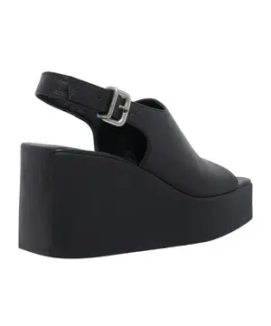VIC MATIE Square-toe Leather Platform Sandals - Black