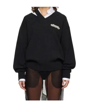 Simone Rocha V-neck Embellished Wool Blend Sweater - No