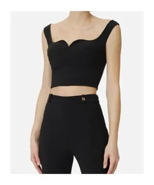 Elisabetta Franchi Sweetheart Neckline Cropped Top - Black