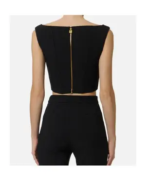 Elisabetta Franchi Sweetheart Neckline Cropped Top - Black