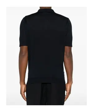 ROBERTO COLLINA Silk Fine Knit Polo Shirt - Navy
