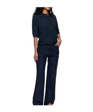 Victoria Beckham Ribbed Knit Polo Top With Twist Detail - Black