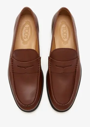 TOD'S Leather Round Toe Loafers - Brown