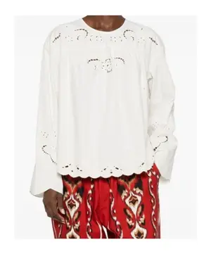 FORTE_FORTE Long-sleeved Round Neck Top With Back Button Closure
