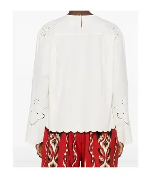 FORTE_FORTE Long-sleeved Round Neck Top With Back Button Closure