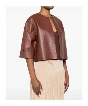 YVES SALOMON Laser-cut Lambskin Cropped Jacket