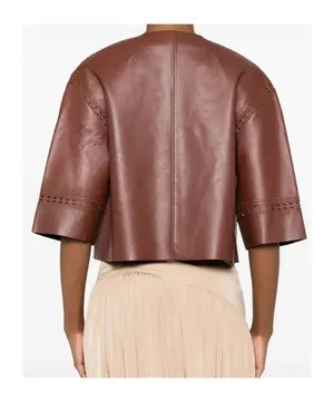 YVES SALOMON Laser-cut Lambskin Cropped Jacket