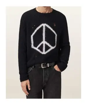 ALLSAINTS Distressed Knit Peace Sign Sweater - Black