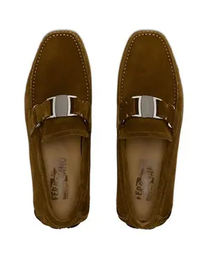 FERRAGAMO Suede Buckle Loafers - Brown