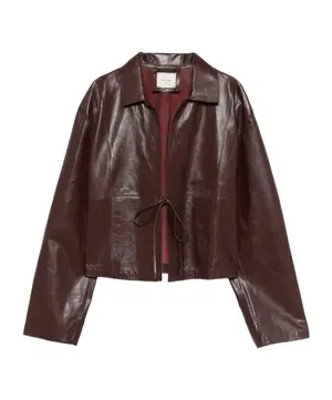 ALYSI Tie-detail Leather Jacket - Brown
