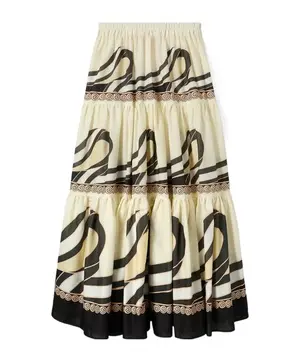 La DoubleJ Tiered Print Maxi Skirt - Nude