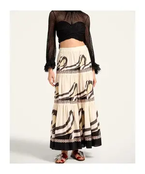 La DoubleJ Tiered Print Maxi Skirt - Nude
