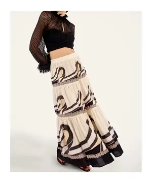 La DoubleJ Tiered Print Maxi Skirt - Nude