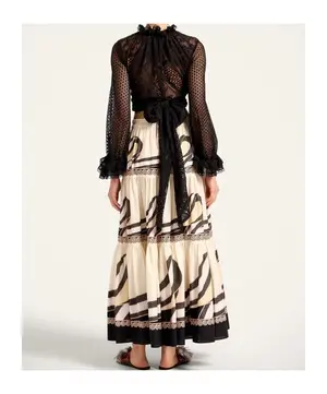La DoubleJ Tiered Print Maxi Skirt - Nude