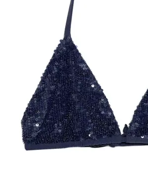 P.a.r.o.s.h Embellished Sequin Triangle Halter Bikini Set - Blue
