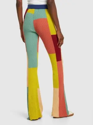 THE ELDER STATESMAN Color Block Flared Cotton Pants