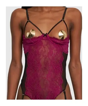 FLEUR DU MAL Lace Garter Bodysuit