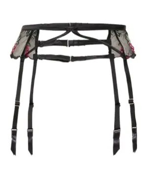 FLEUR DU MAL Embroidered Pineapple Suspender Belt - Black