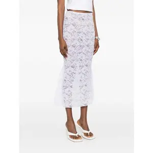 Oseree Lace Midi Skirt With Elastic Waistband