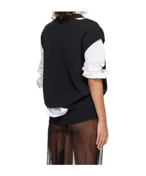 Simone Rocha V-neck Wool Blend Vest With Crystal And Pearl Embellishment