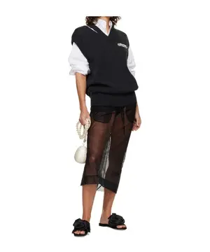 Simone Rocha V-neck Wool Blend Vest With Crystal And Pearl Embellishment