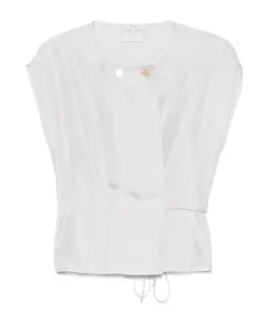 FORTE_FORTE Sleeveless Wrap Top With Mother-of-pearl Buttons - White