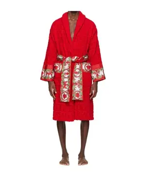 Versace Baroque-print Belted Robe - Red