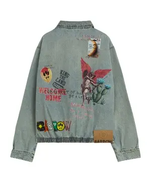 BARROW Graphic Zip-up Denim Jacket - Gray