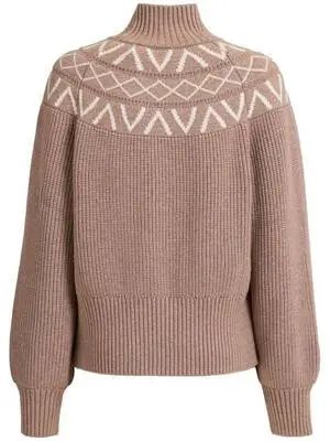 Varley Geometric Fair Isle Turtleneck Knit Sweater - Nude