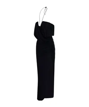 AMAZUIN Backless Halter Neck Maxi Dress With Draped Details