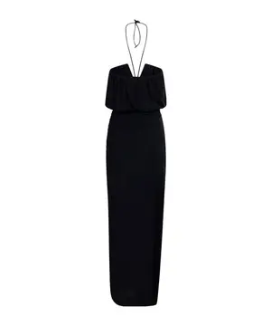 AMAZUIN Backless Halter Neck Maxi Dress With Draped Details