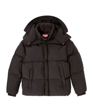 DIESEL® Quilted Down Jacket With Detachable Hood - Black