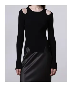ROBERTO COLLINA Ribbed Knit Cut-out Top - Black