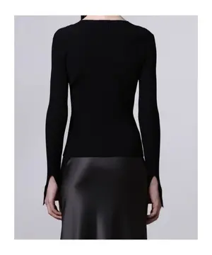 ROBERTO COLLINA Ribbed Knit Cut-out Top - Black