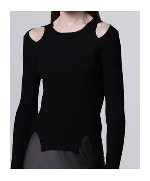 ROBERTO COLLINA Ribbed Knit Cut-out Top - Black