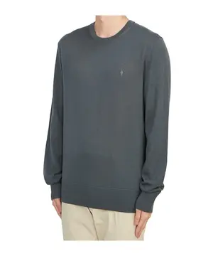 ALLSAINTS Crew Neck Long Sleeve Sweater With Embroidered Detail - Gray